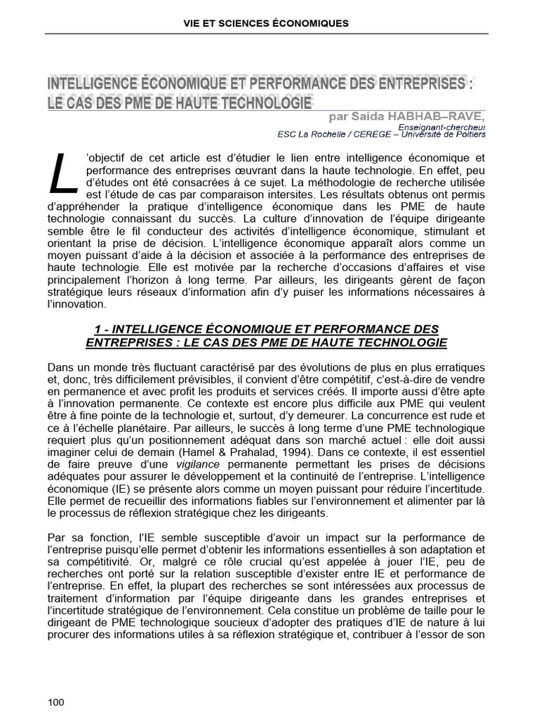 Intelligence Économique et PME Tech | PDF | Business | Innovation