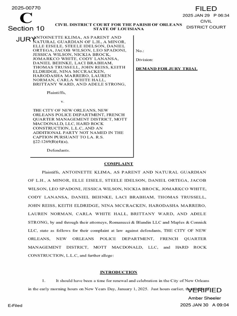 File Stamped Copy of The Complaint - Romanucci & Blandin and Maples & Connick Bourbon Street ...