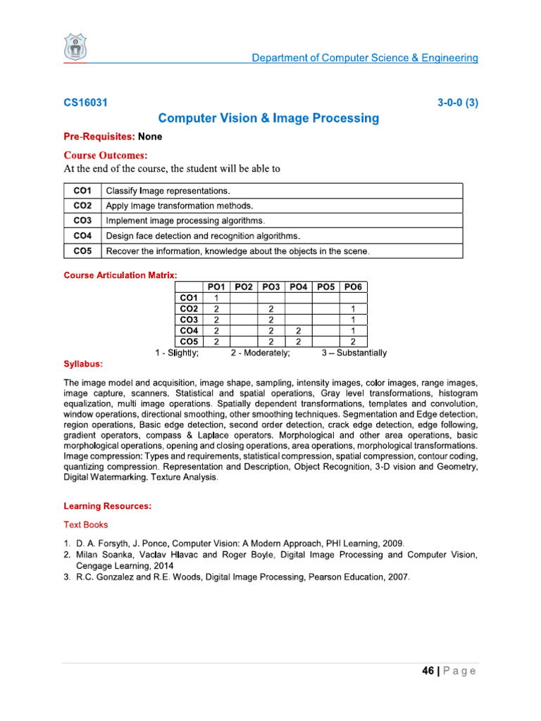 3 CS16031 Computer Vision & Image Processing | PDF