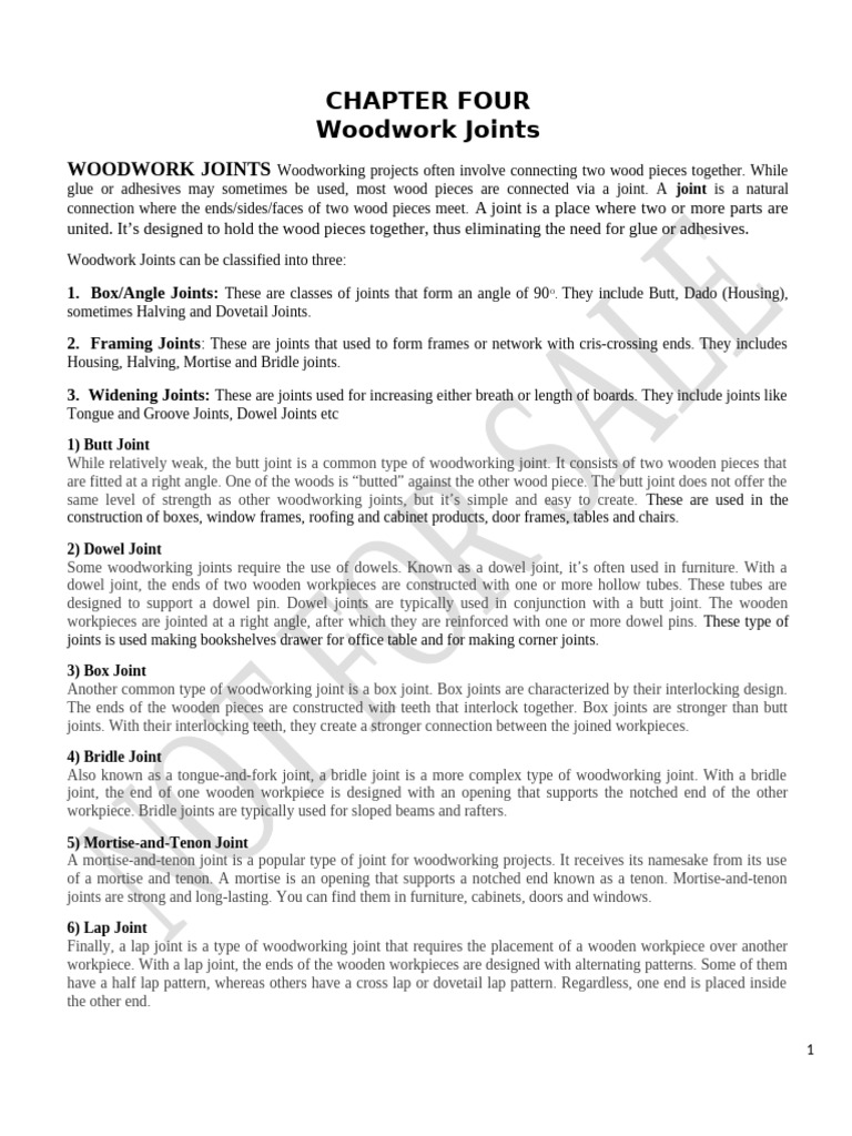 CEC 111 Woodwork Chapter Four | PDF | Woodworking | Wood