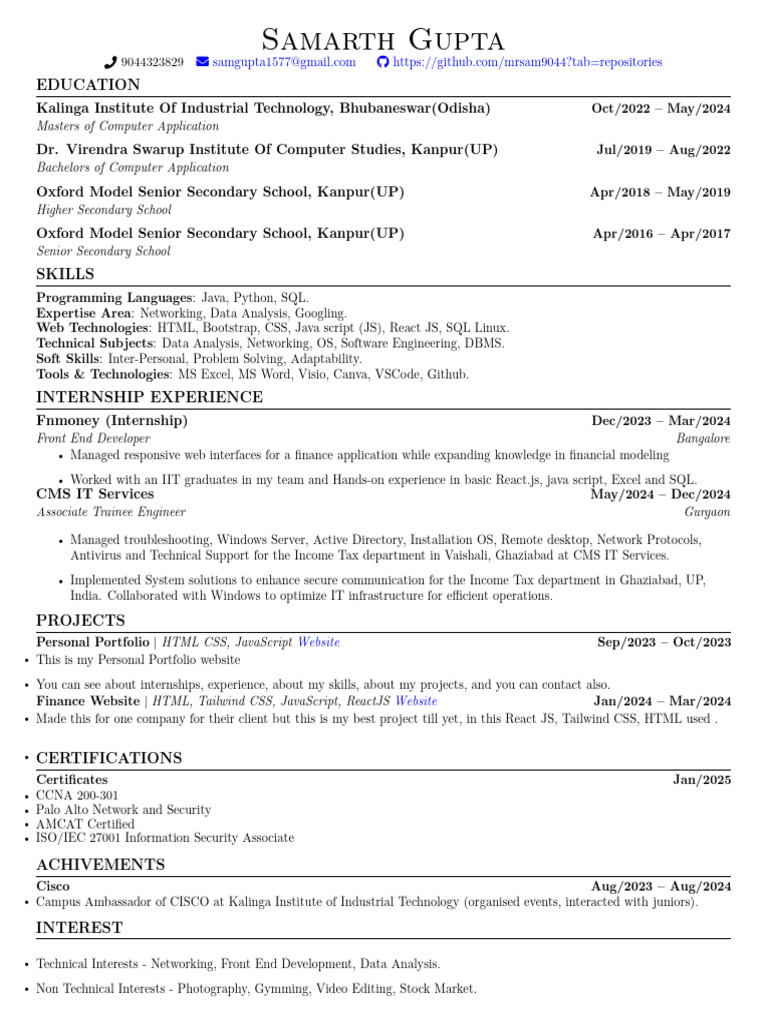 Samarth S Resume25 | PDF | Sql | Java Script