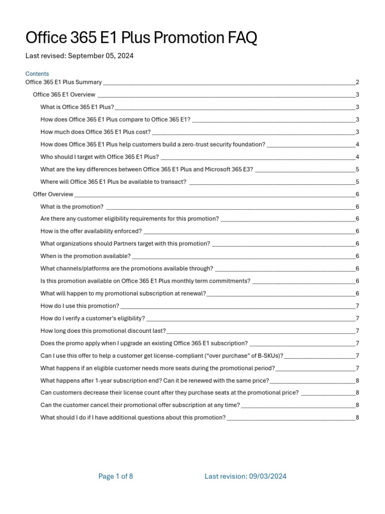 Office 365 E1 Plus Promotion Overview | PDF | Subscription Business ...