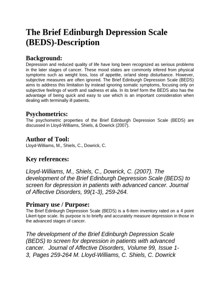 Brief Edinburgh Depression Scale Overview | PDF