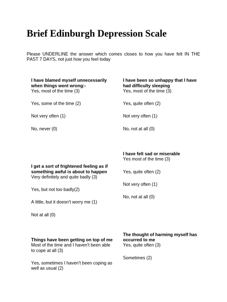 Brief Edinburgh Depression Scale | PDF