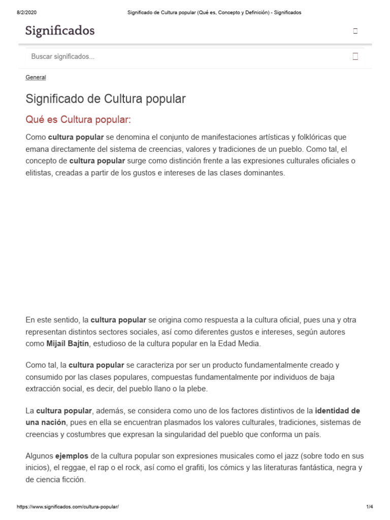 Significado de Cultura popular (Qué es, Concepto y Definición ...
