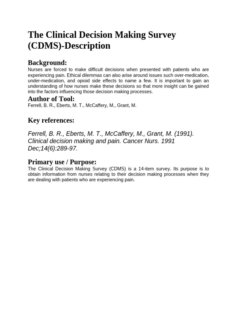 Nurses' Pain Decision Survey | PDF