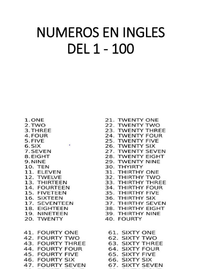 Números En Inglés 1 100 Pdf