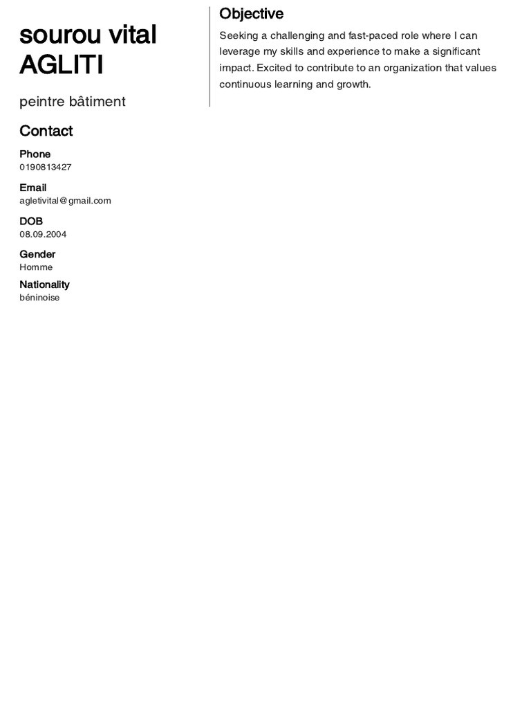 Sourou Vital Resume 525 | PDF