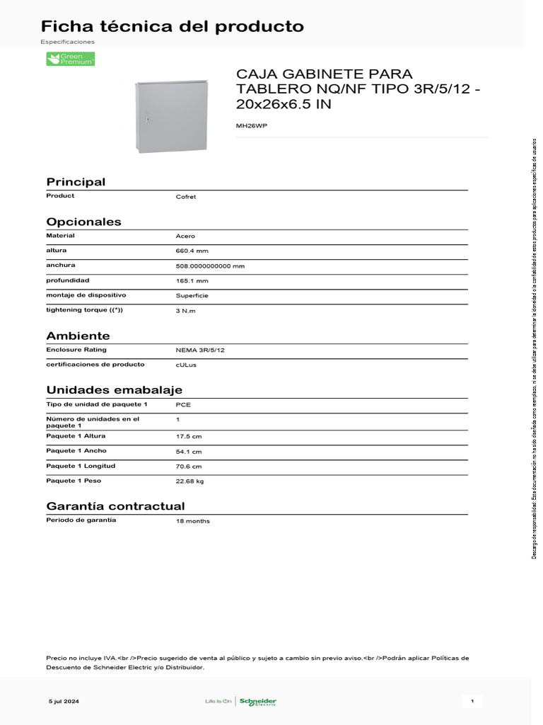 Schneider Electric - Tableros-de-distribución-eléctrica-NF - MH26WP ...