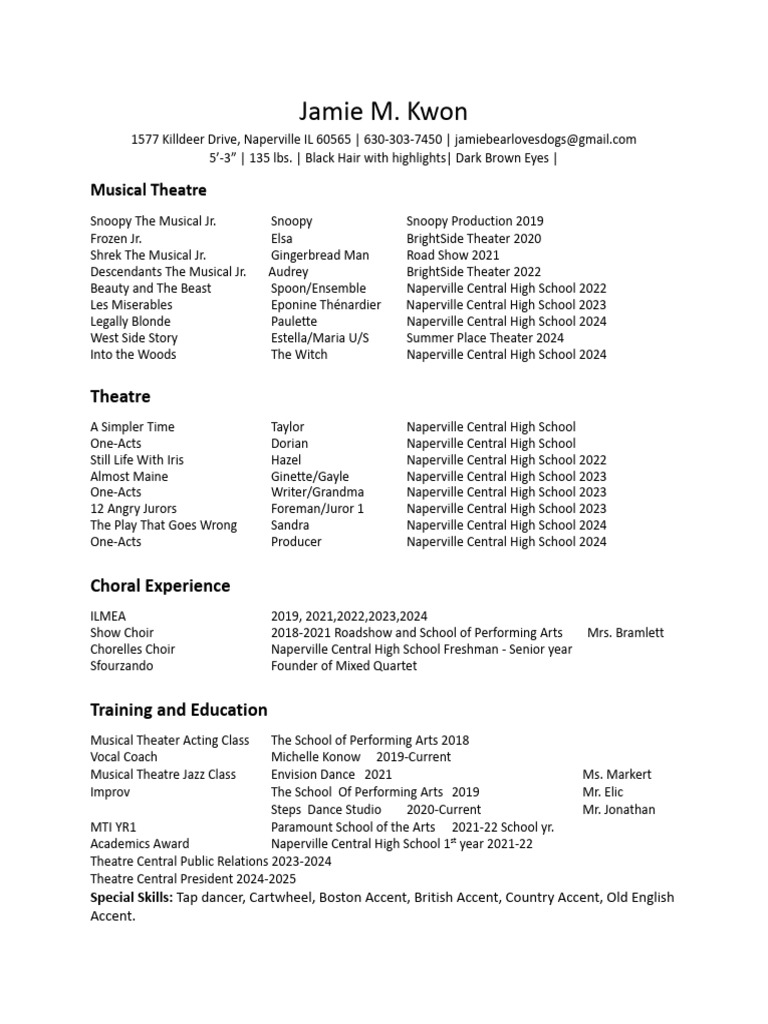 Resume - Jamie Kwon | PDF | Performing Arts