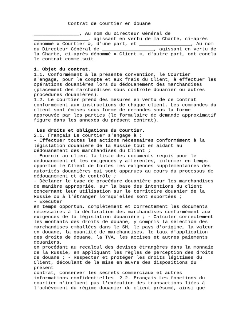 Contrat de Courtier en Douane | PDF | Courtier | Tarif