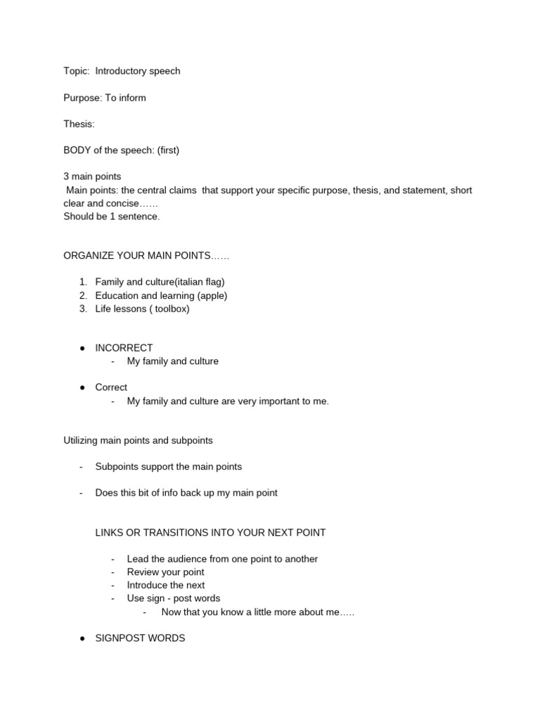 PUBLIC SPEAKING NOTES - Introductory Speech | PDF | Cognition | Human ...