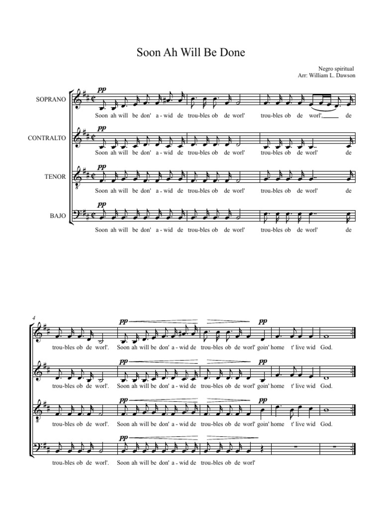Soon Ah Will Be Done - Partitura Completa | PDF