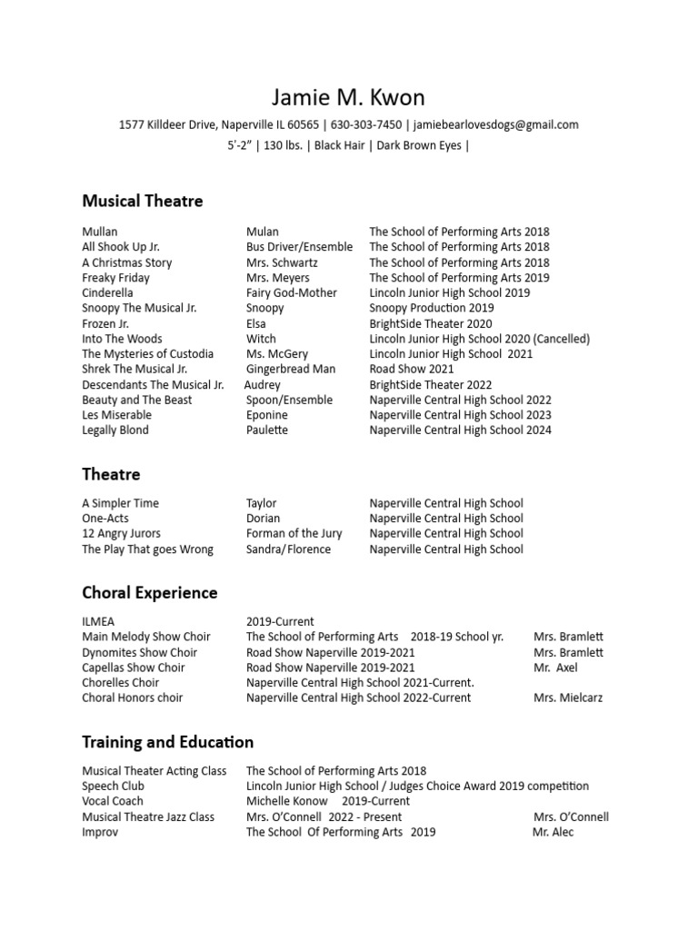 Jamie Resume Musical Theatre 3 | PDF
