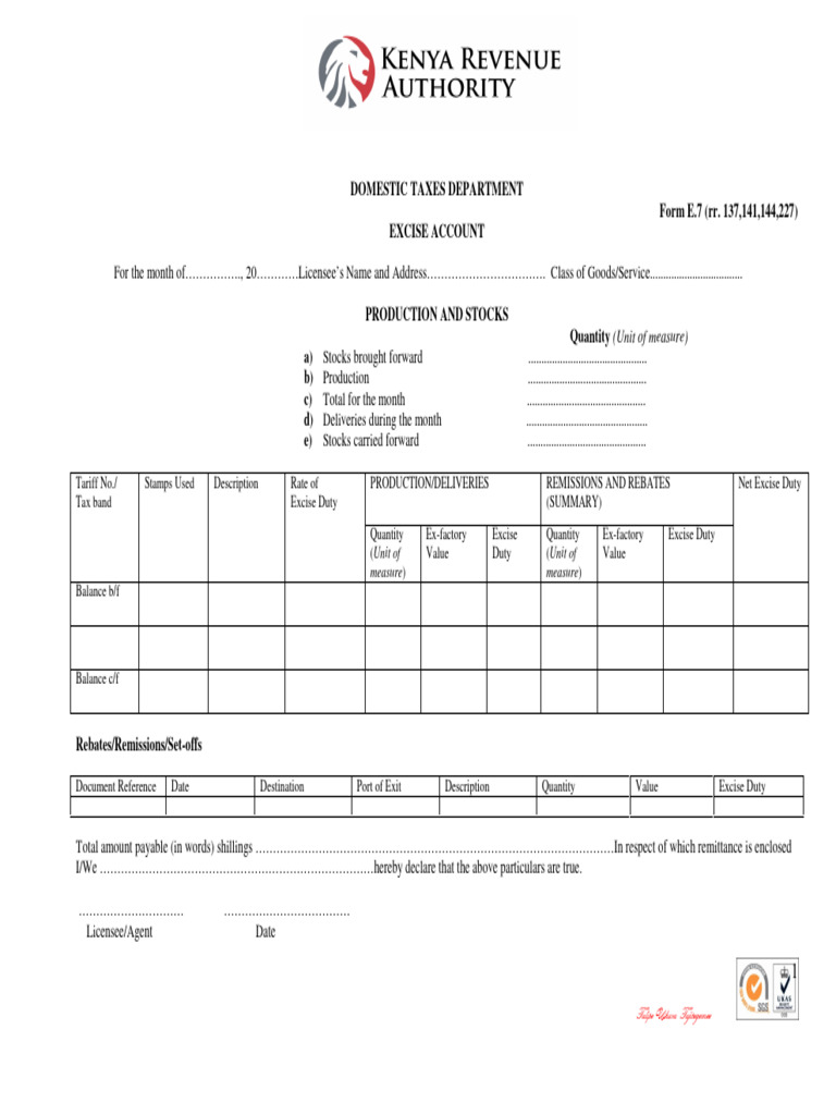 Excise_Account_Form_E7 | PDF | Excise | Taxation