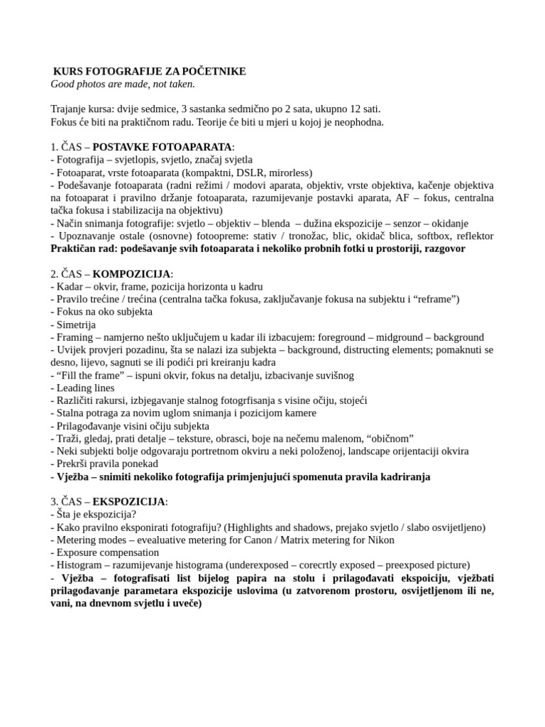 Kurs Fotografije | PDF