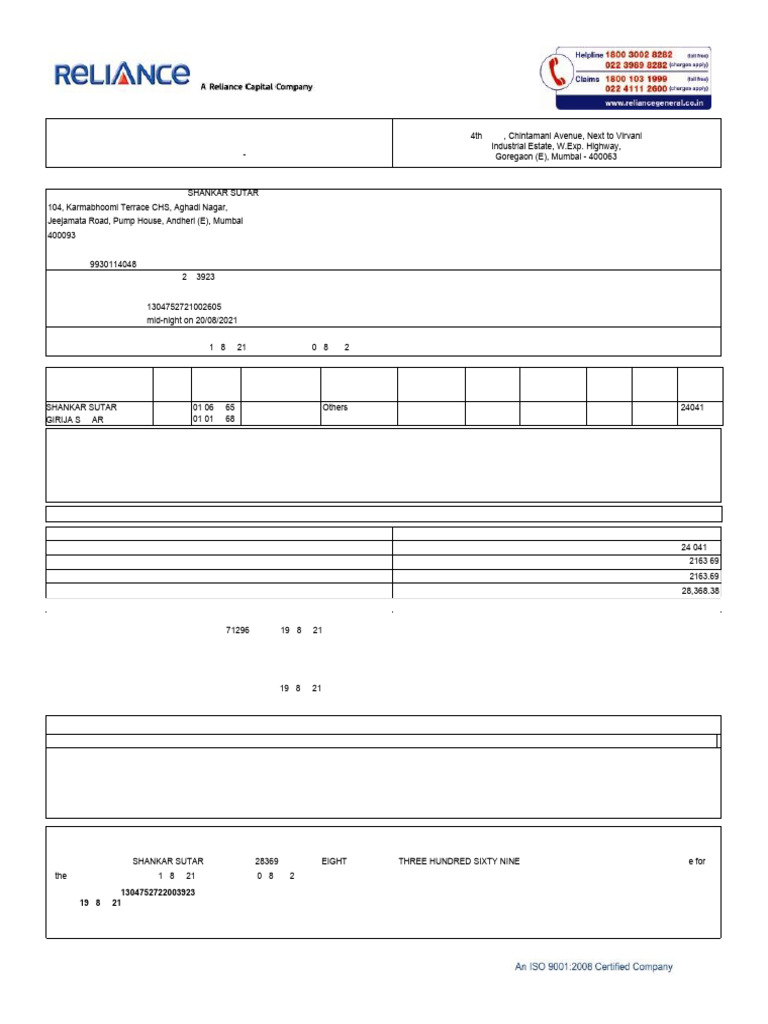 Reliance Individual Mediclaim Policy Details | PDF | Insurance | Taxes