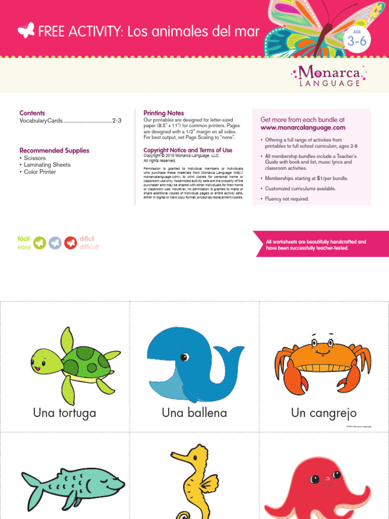 FREE ACTIVITY: Los Animales Del Mar: Printing Notes | PDF | Graphic ...