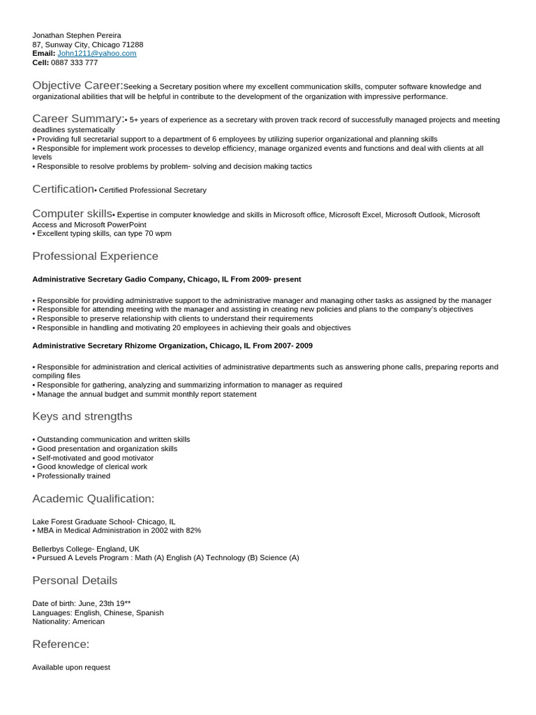 CV SAMPLE | PDF | Microsoft | Computing