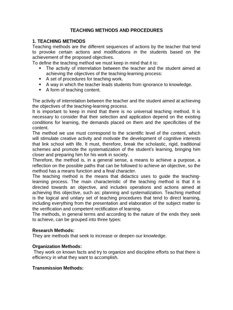 Methods and Procedures of Teaching | PDF | Constructivism (Philosophy Of Education) | Teaching ...