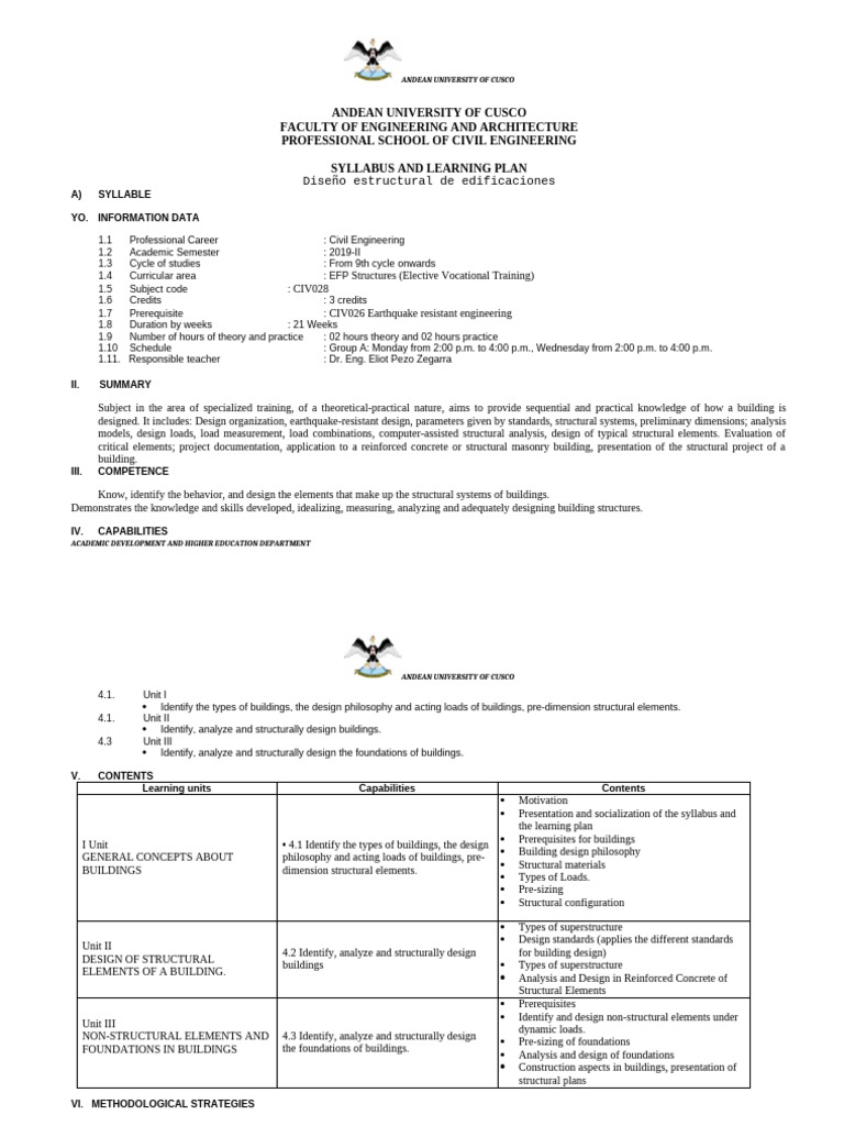 Syllabus of Structural Design UAC | PDF | Earthquake Engineering | Learning