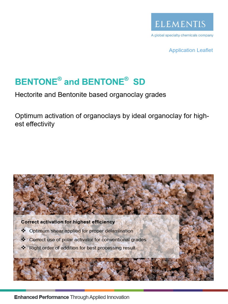 Organoclays Activation BENTONE | PDF | Chemical Polarity | Gel