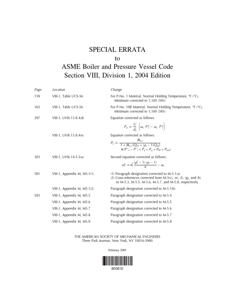 Asme Sec D1 Spec Errata | PDF | Chemical Engineering | Pressure