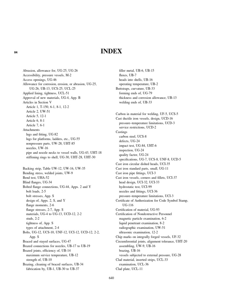 ASME SEC VIII D1 INDEX | PDF | Pipe (Fluid Conveyance) | Construction