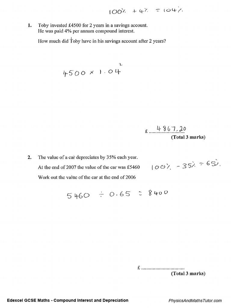 Compound Interest and Depreciation MA | PDF