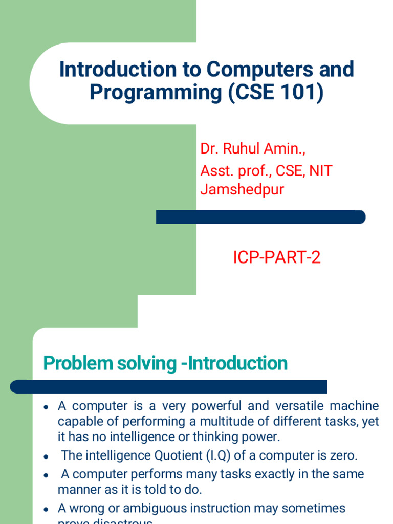 Introduction To Computers and Programming (CSE 101) : Dr. Ruhul Amin ...