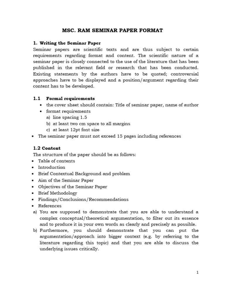 Msc. Ram Seminar Paper Format | PDF | Argument | Cognition