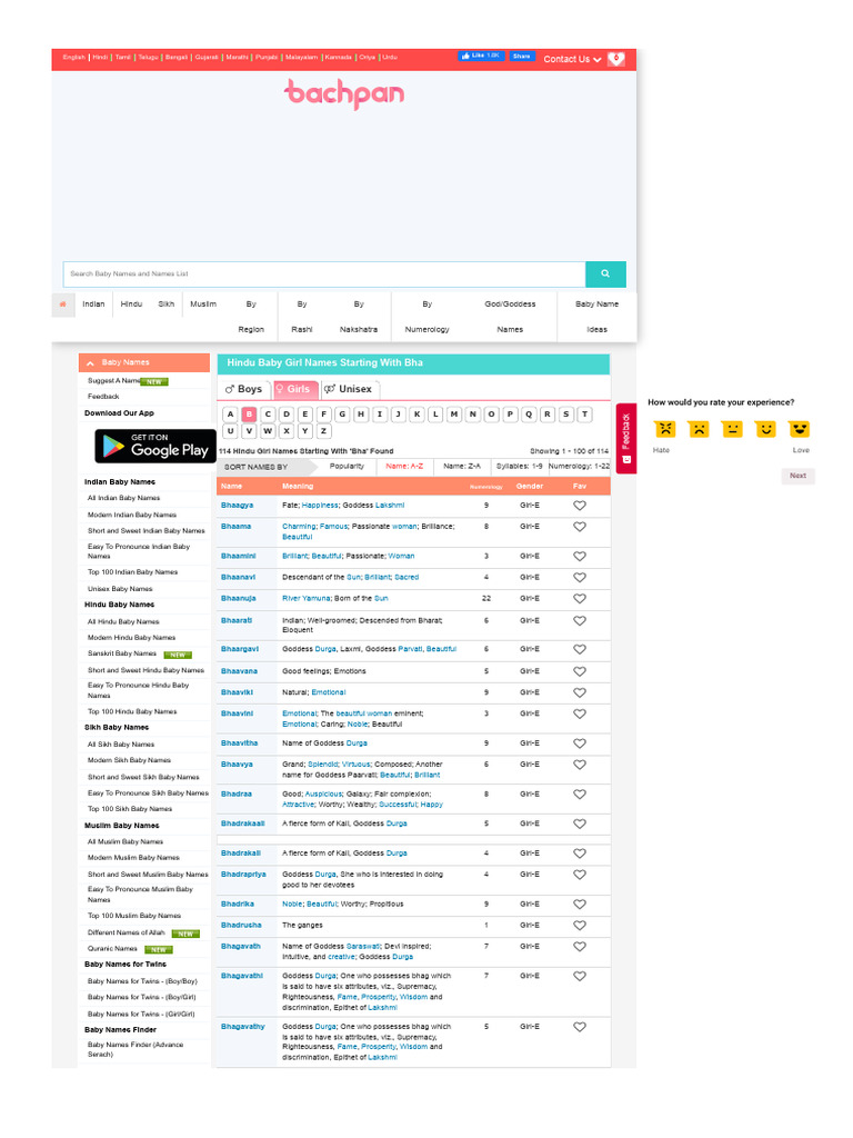WWW Bachpan Com Hindu Girl Names Bha Aspx... | PDF | Devi | Hindu Deities