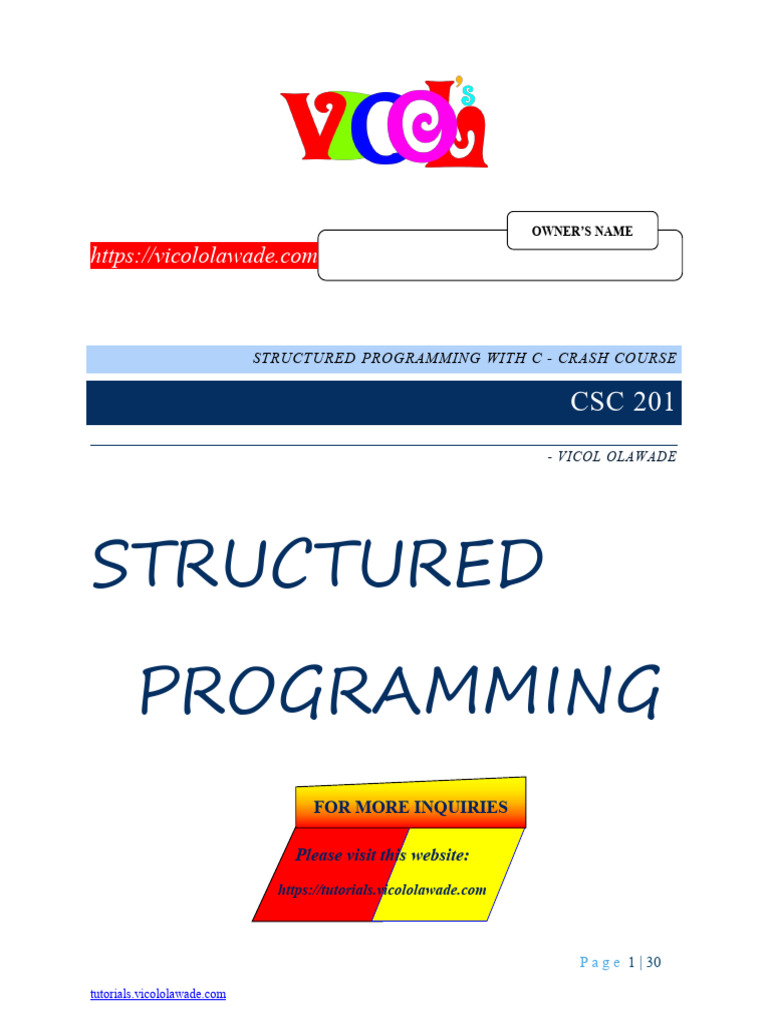 STRUCTURED PROGRAMMING WITH C - CRASH COURSE CSC 201 | PDF | Parameter ... STRUCTURED PROGRAMMING WITH C - CRASH COURSE CSC 201 | PDF | Parameter ...