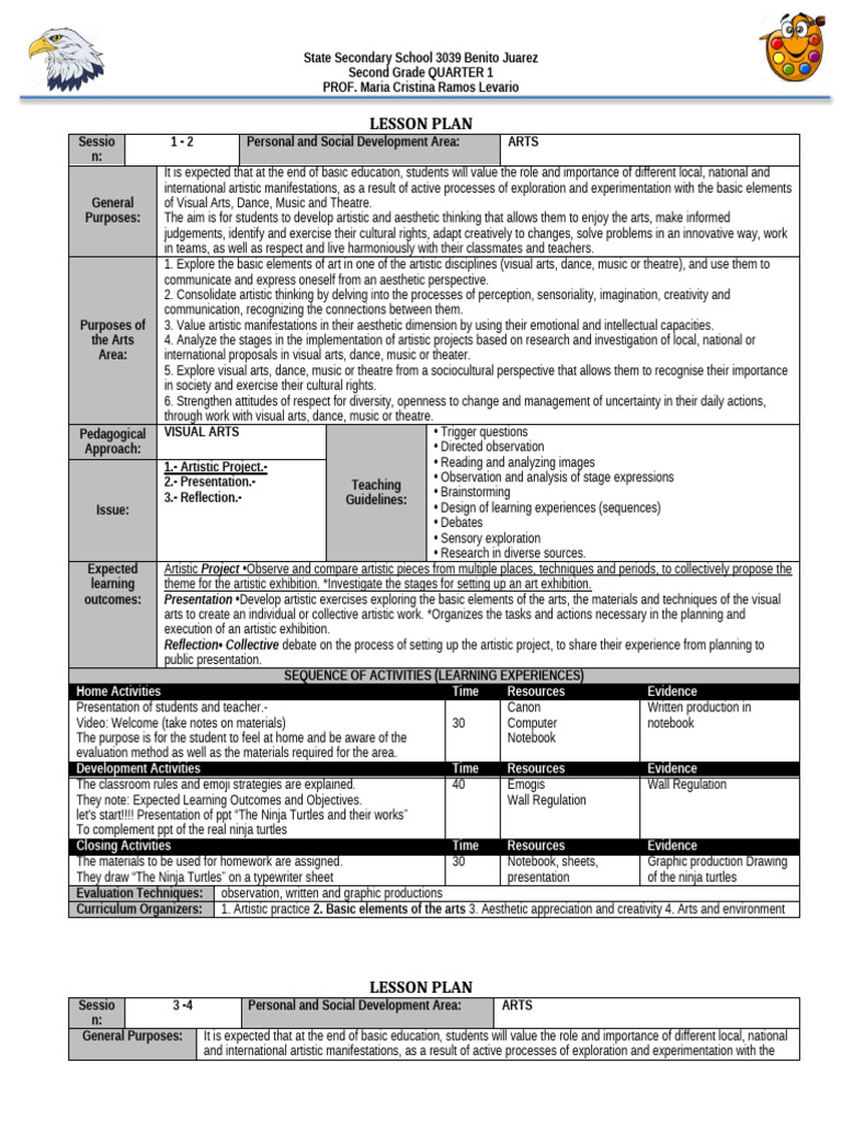 Second Grade Arts Lesson Plan Overview | PDF | The Arts | Aesthetics