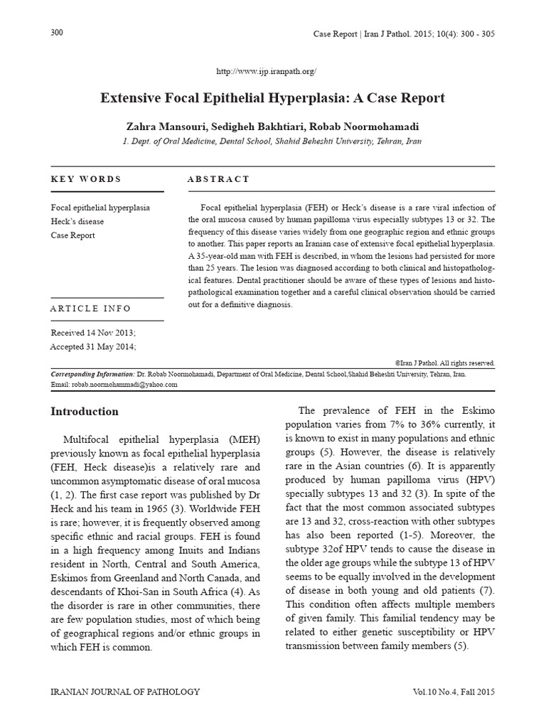 Extensive Focal Epithelial Hyperplasia-A Case Report | PDF | Medical ...