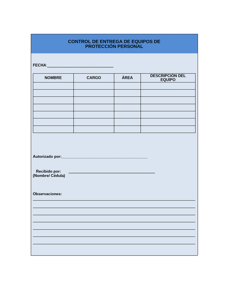 Registro de EPP Entregado | PDF