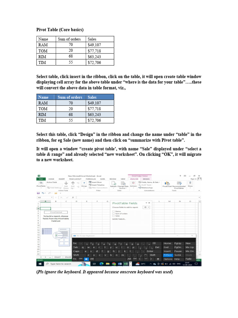 Pivot Table Basics I | PDF