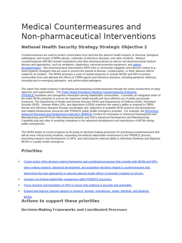 Medical Countermeasures and Interventions | PDF | Health Care | Medicine