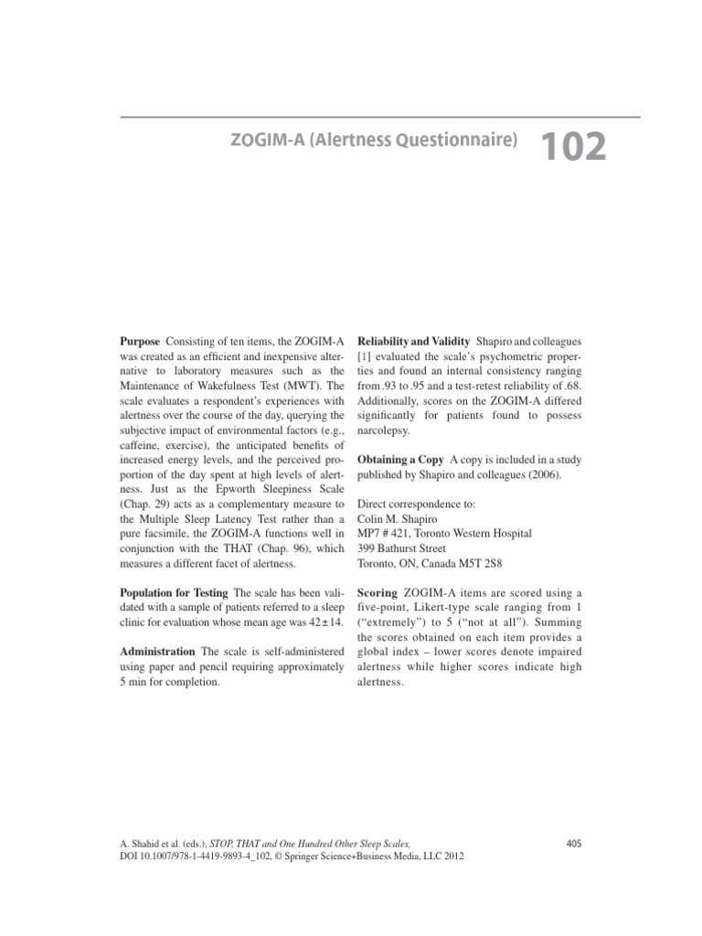ZOGIM-A: Assessing Alertness Levels | PDF | Animal Physiology | Sleep
