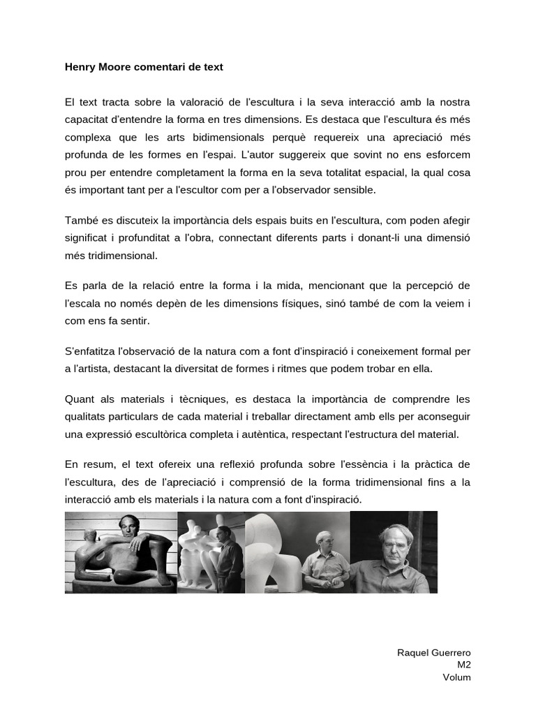 Henry Moore Comentari de Text | PDF