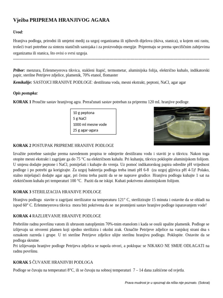 Vježba 1. Priprema Hranjive Podloge | PDF