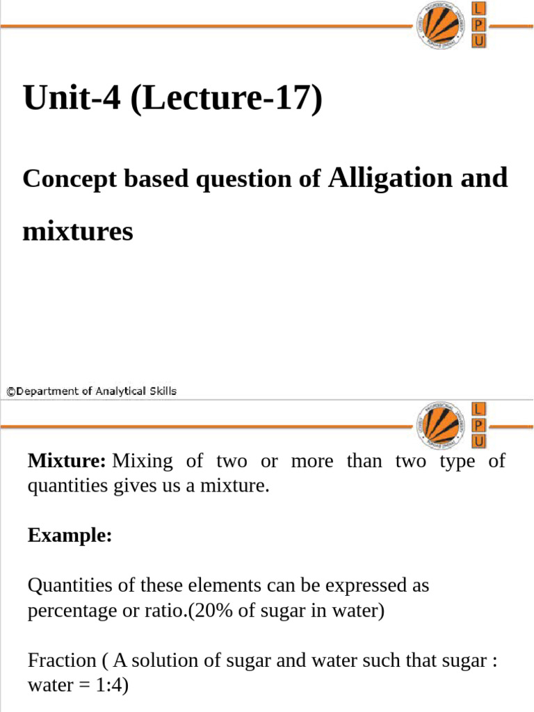 PEA-305 - L17 - Alligation & Mixture | PDF | Ratio