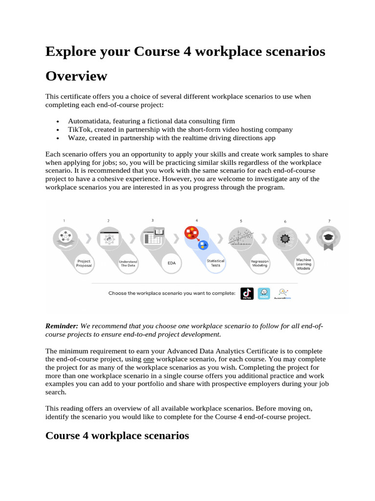 Course 4 Workplace Scenarios | PDF | Statistics | Data Analysis