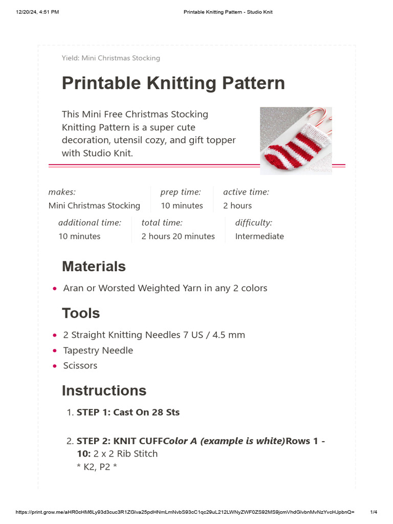 Printable Knitting Pattern - Studio Knit | PDF | Knitting | Basic Knitted Fabrics