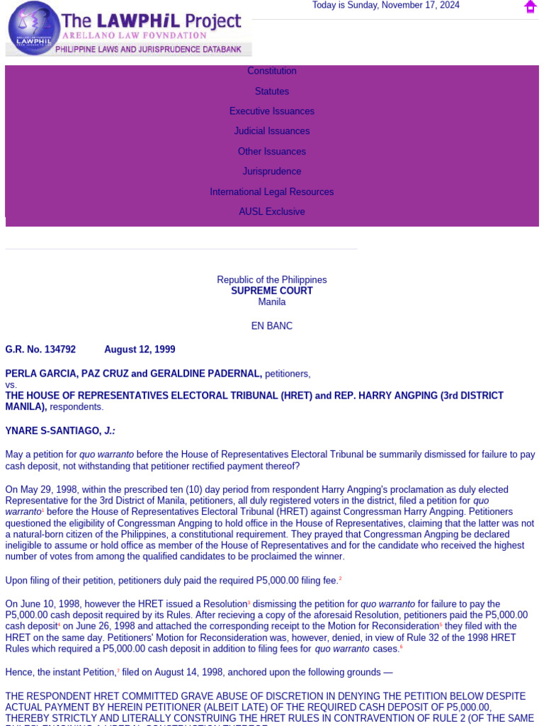 Quo Warranto Case Against Rep. Angping | PDF | Government | Justice