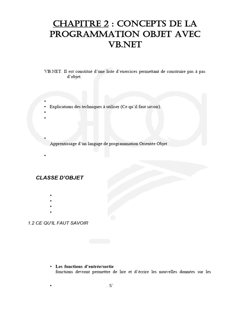 Chap2_Concepts de la programmation objet avec VB.NET | PDF | Classe (informatique) | C# (Langage ...