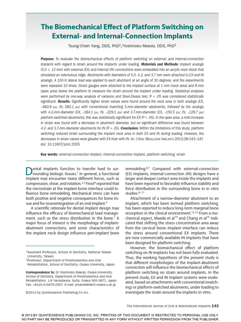 Efecto Biomecanico de La Plataforma Switching Sobre Los Implantes de ...