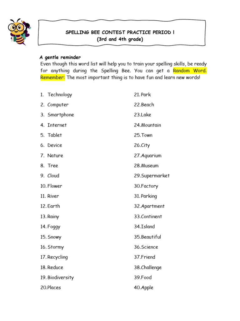 Spelling Bee Practice Words for Kids | PDF