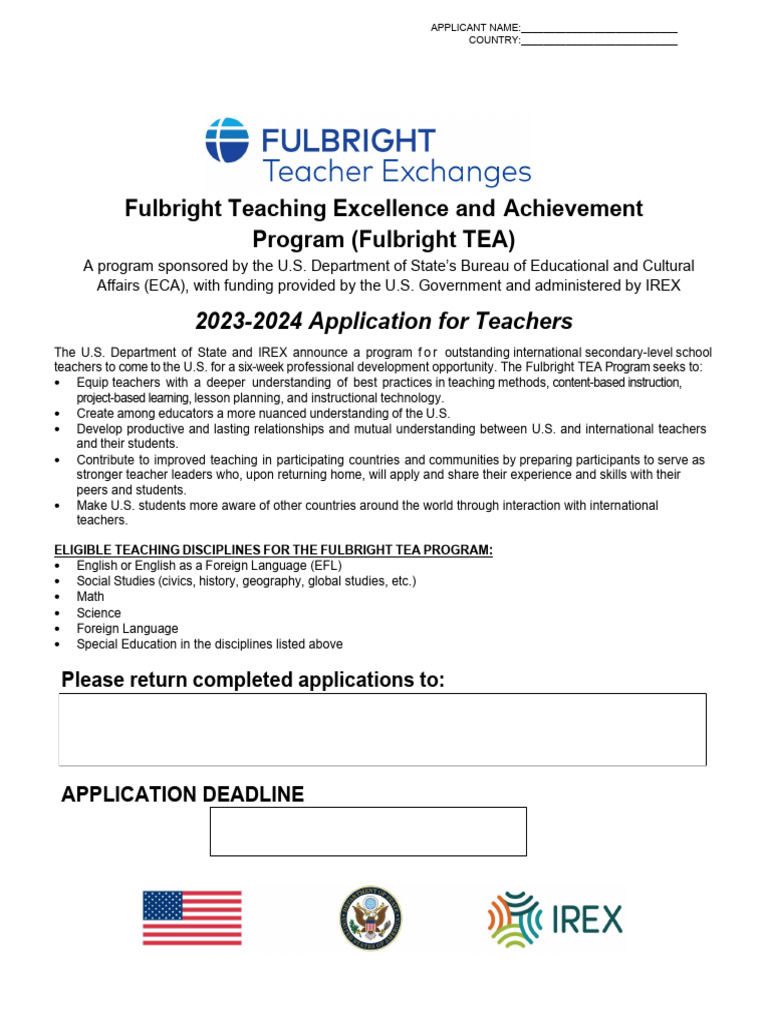 Fulbright TEA Application | PDF | Academic Degree | Teachers