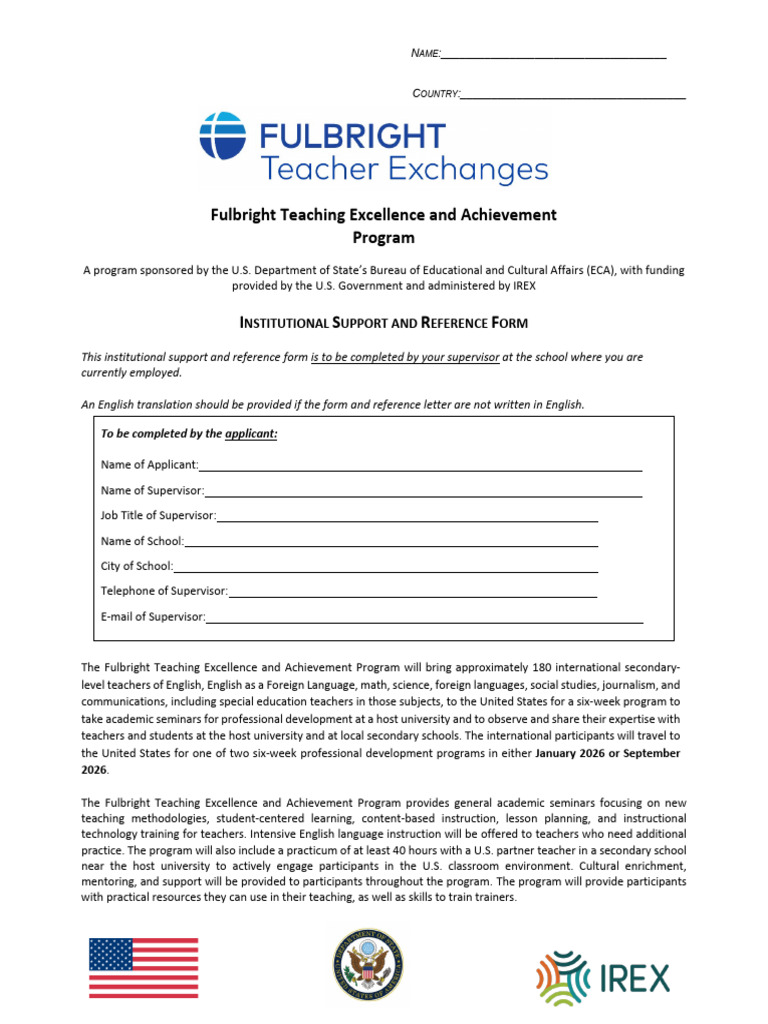 FY25 Fulbright TEA Institutional Support and Reference Form | PDF ...